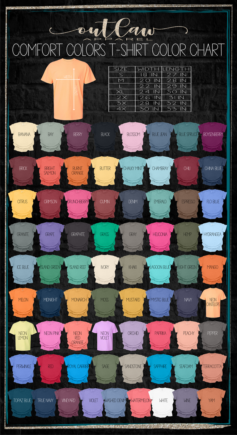 Color+Size Charts | Outlaw Apparel
